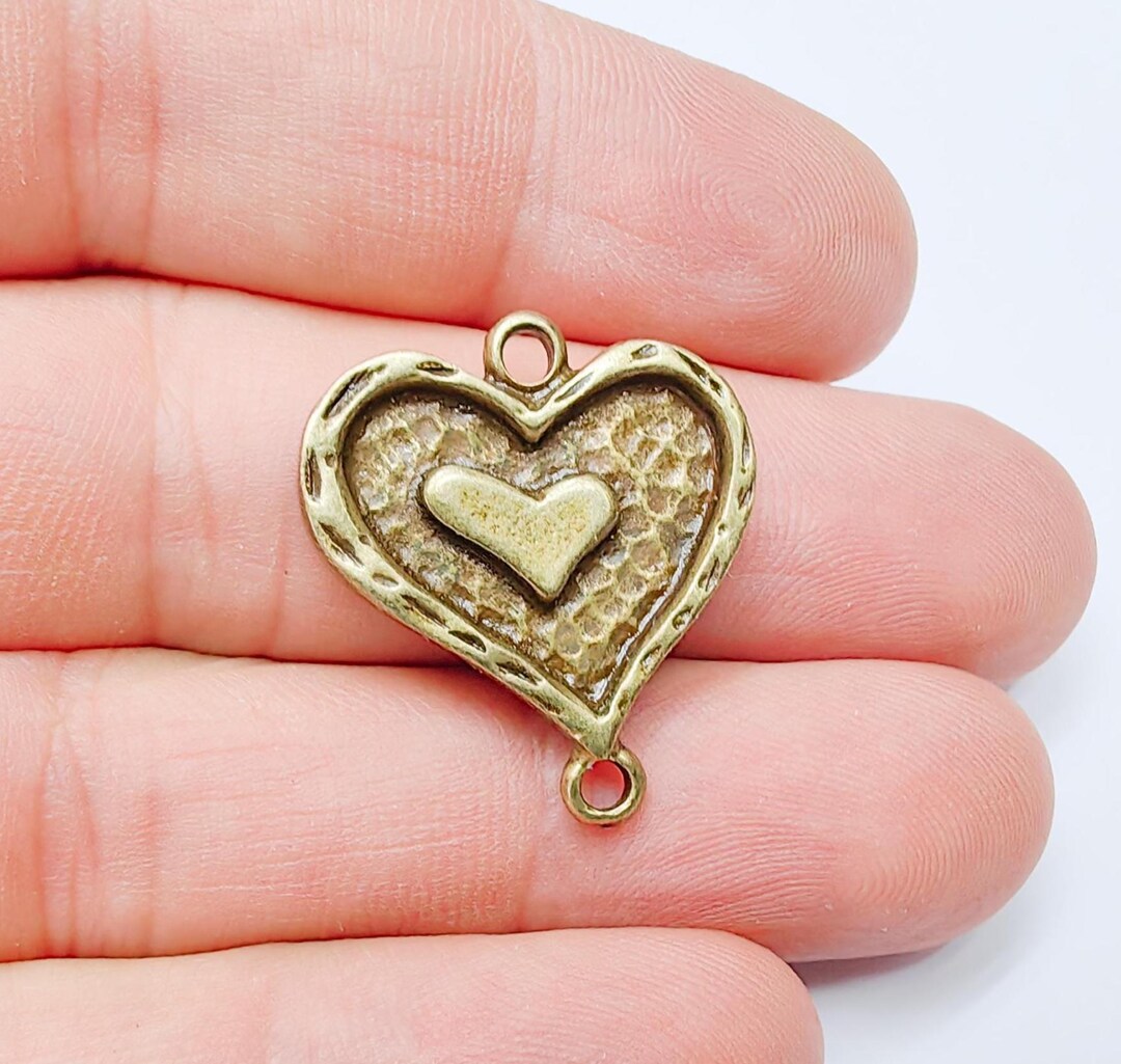 Double Heart Connector Charm, Heart Pendant, Romantic Boho Jewelry, DIY ...