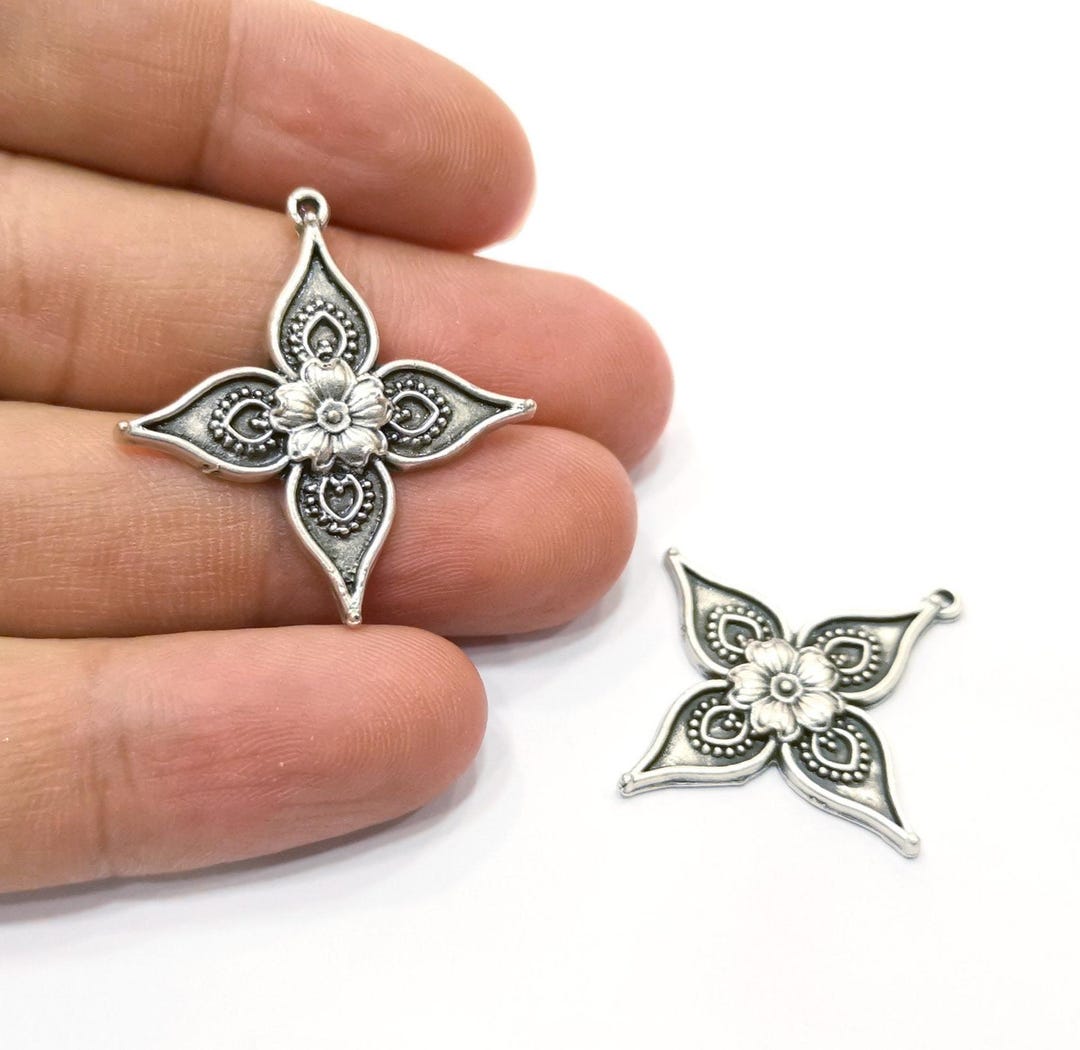 Silver Charms Antique Silver Plated Charms (34x32mm) G18013 - Etsy