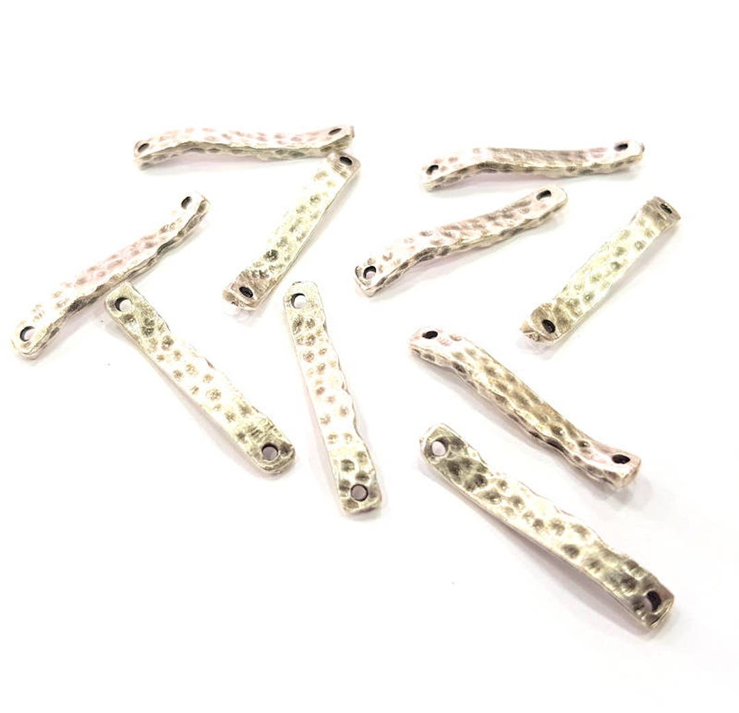10 Two Perforated Bar Connector Antique Silver Plated Metal (26x4mm ...