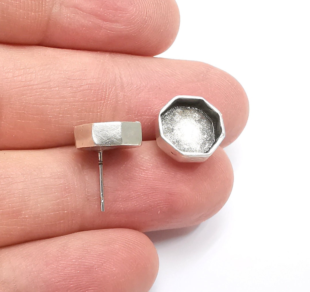 Octagon Earring Stud Base Bezel Silver Earring Set Blank Wire Antique ...
