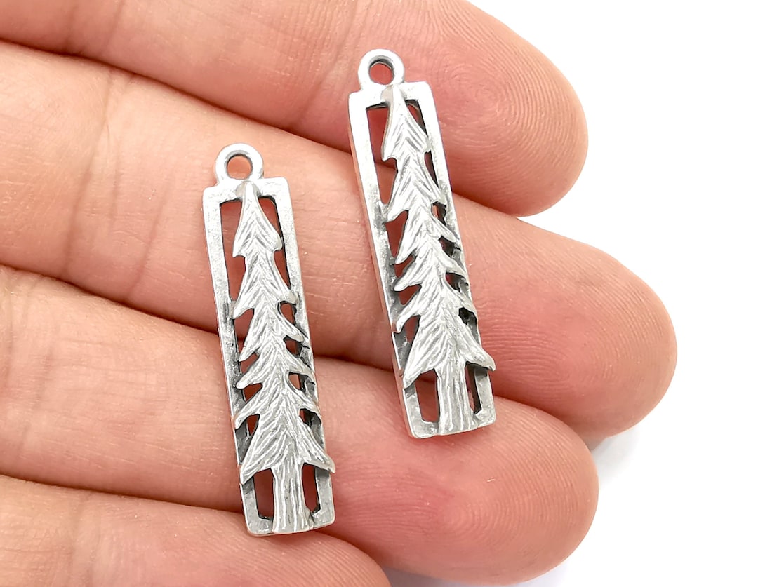 Tree Charms Antique Silver Plated Pine Tree DIY Charms, Dangle Earring ...
