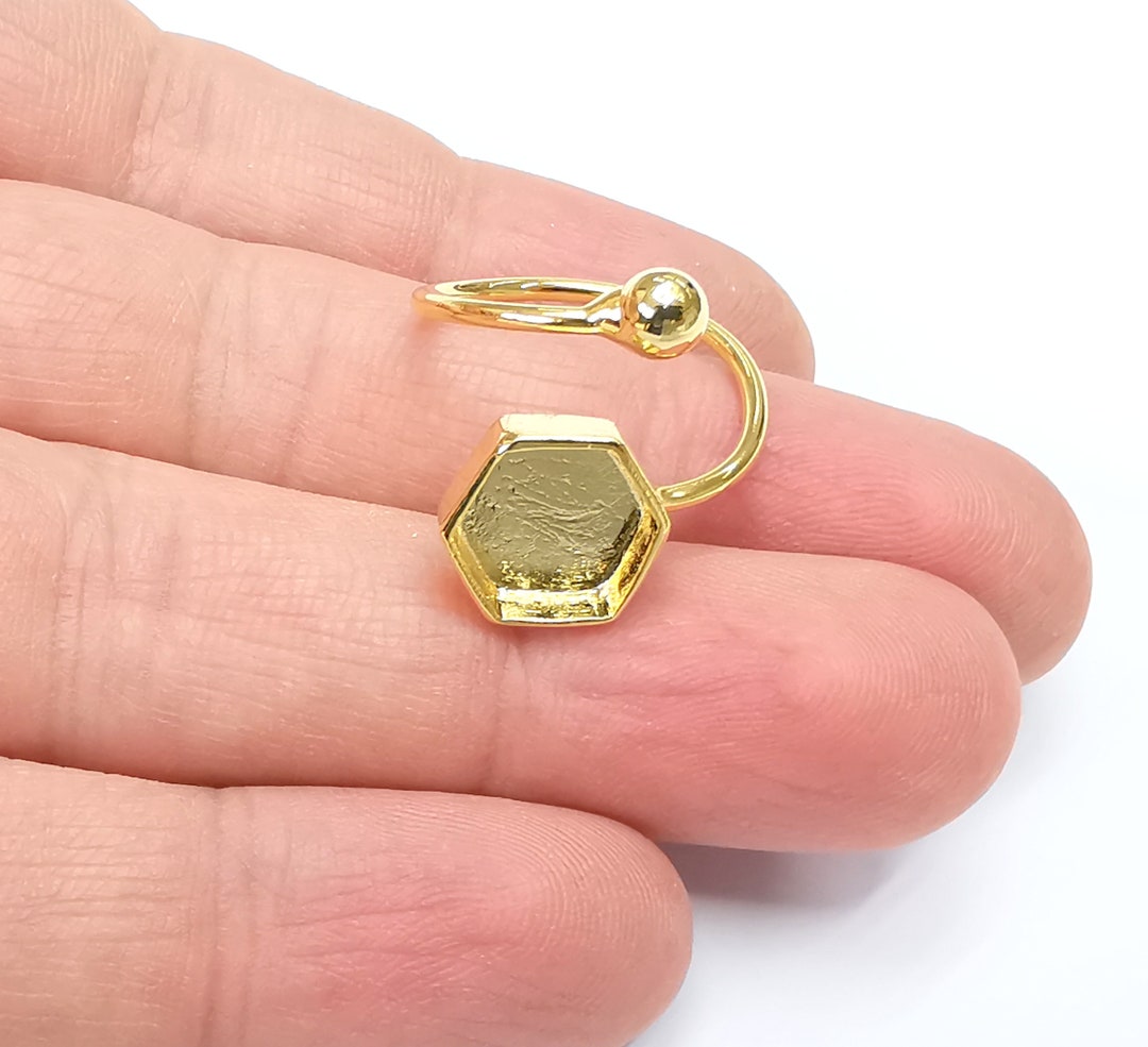 Ball Head Hexagonal Shiny Gold Ring Bezels Settings Resin Backs ...