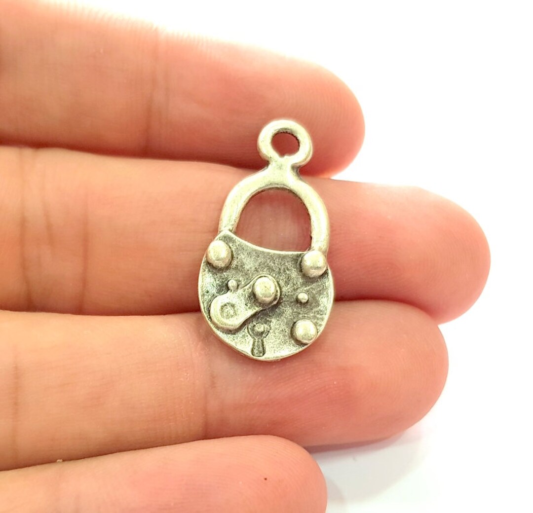 4 Lock Charm Silver Charms Antique Silver Plated Metal (30x15mm) G14342 ...