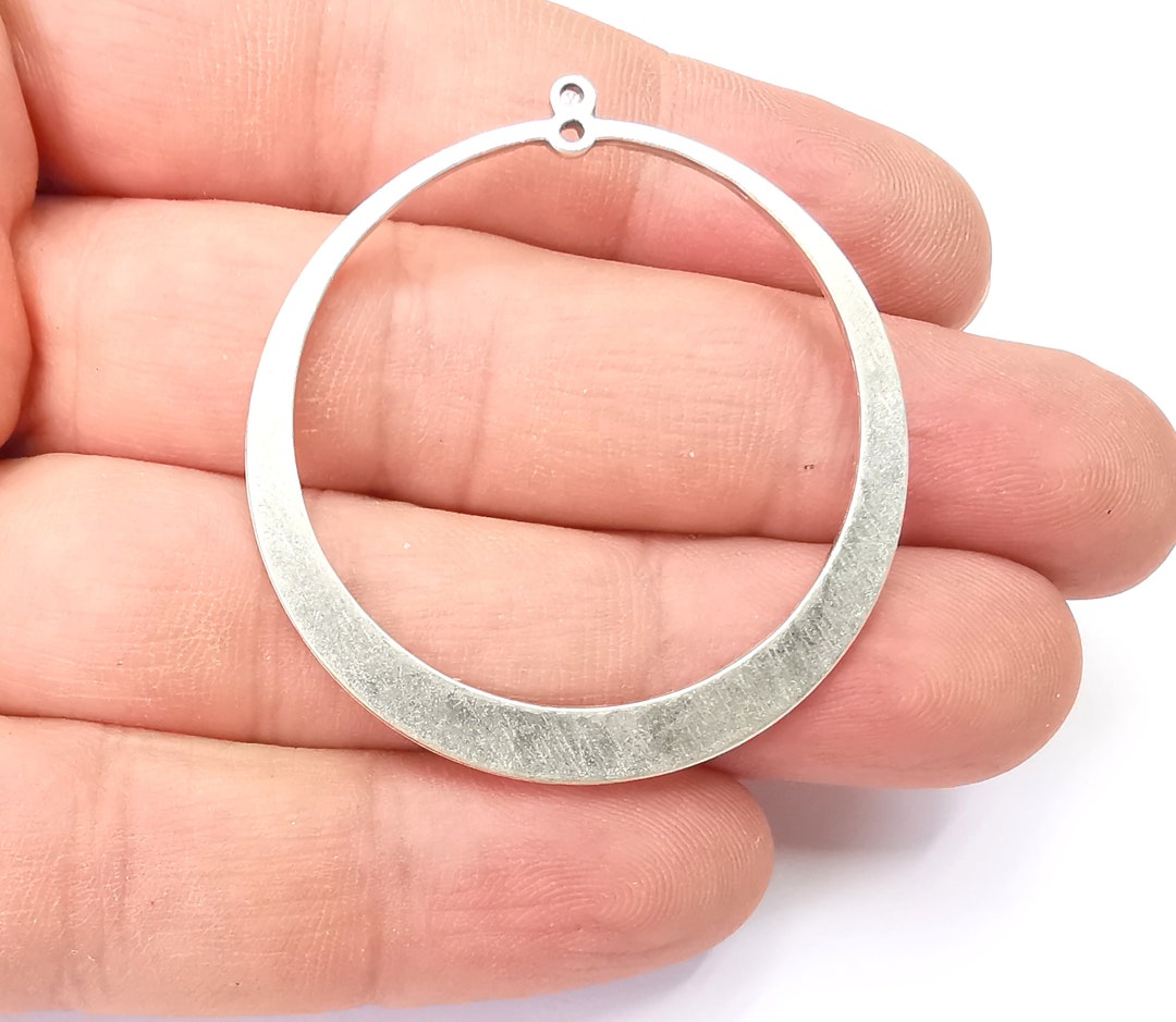 Brushed Circle Charms, Antique Silver Plated Round Charms (43mm) G28831 ...