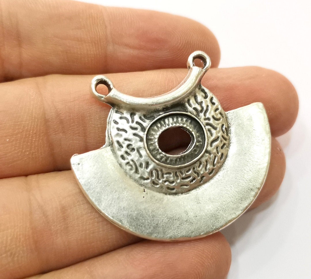 2 Silver Pendant Connector Antique Silver Plated Pendant (35x41mm ...