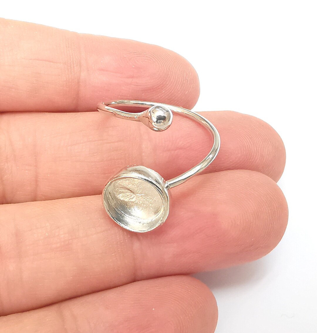 Shiny Silver Rod and Round Ring Setting, Cabochon Blank, Resin Bezel ...