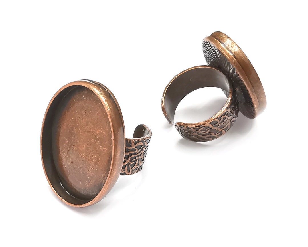 Oval Antique Copper Ring Blank Setting, Cabochon Mounting, Adjustable ...