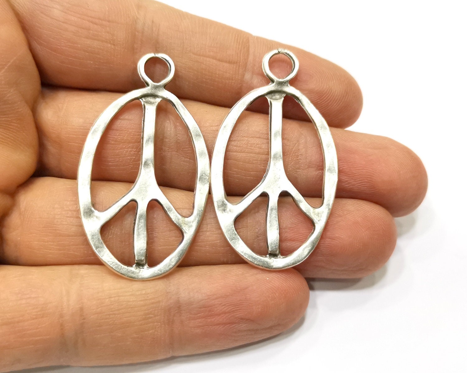 Peace Charms Antique Silver Plated Charms (46x26mm) G17262 - Etsy