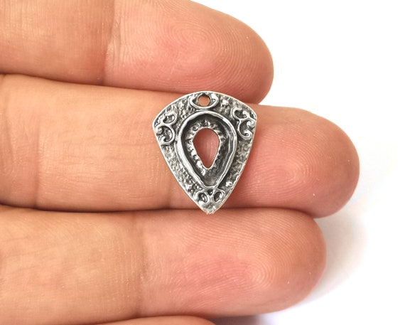 10 Silver Drop Charm Blank Base Antique Silver Plated 18x16mm | Etsy