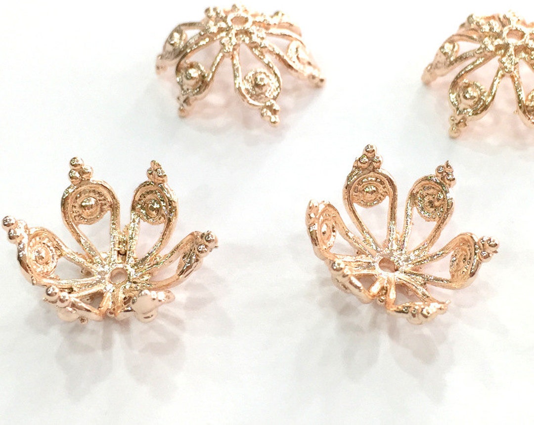 2 Rose Gold Caps Findings Rose Gold Plated Brass 20x10mm G3940 - Etsy
