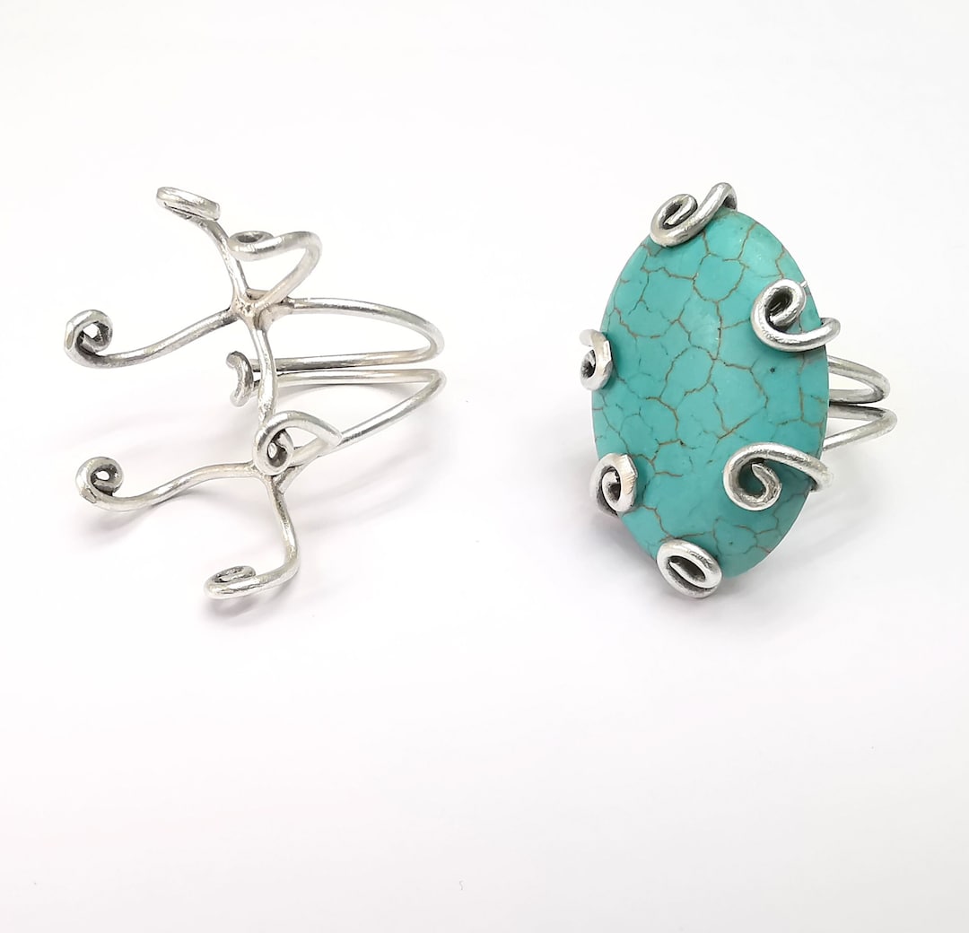 Silver Claw Ring Setting, Cabochon Blank, Resin Bezel, Oval Mounting ...