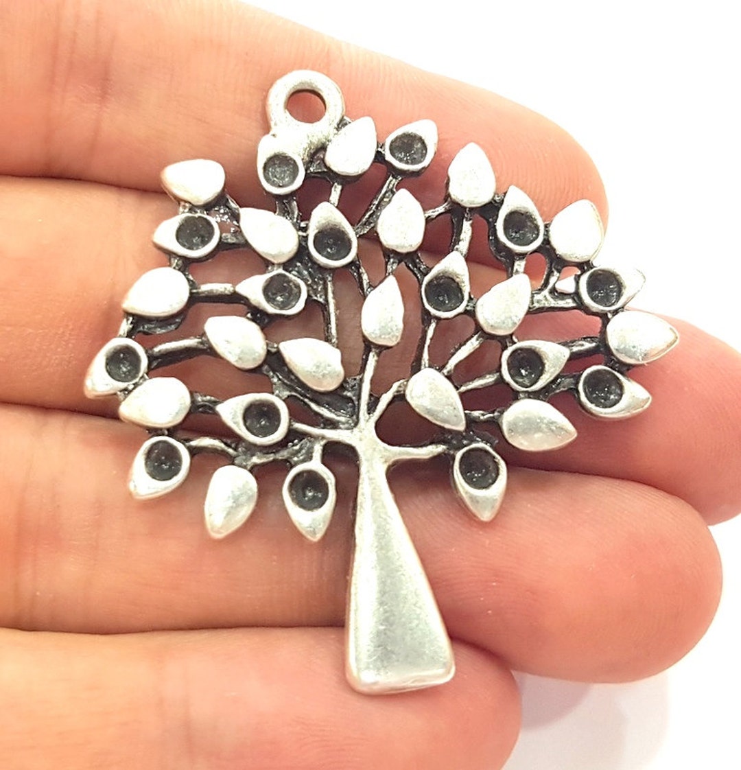 Antique Silver Plated Tree Pendants (50x46mm) Antique Silver Plated ...