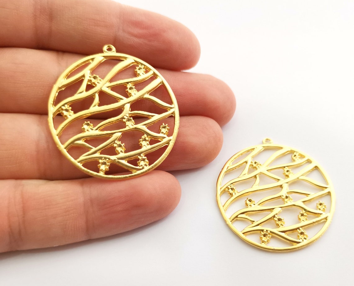 2 Flowers Charms Gold Plated Charms 40x37mm G18358 - Etsy