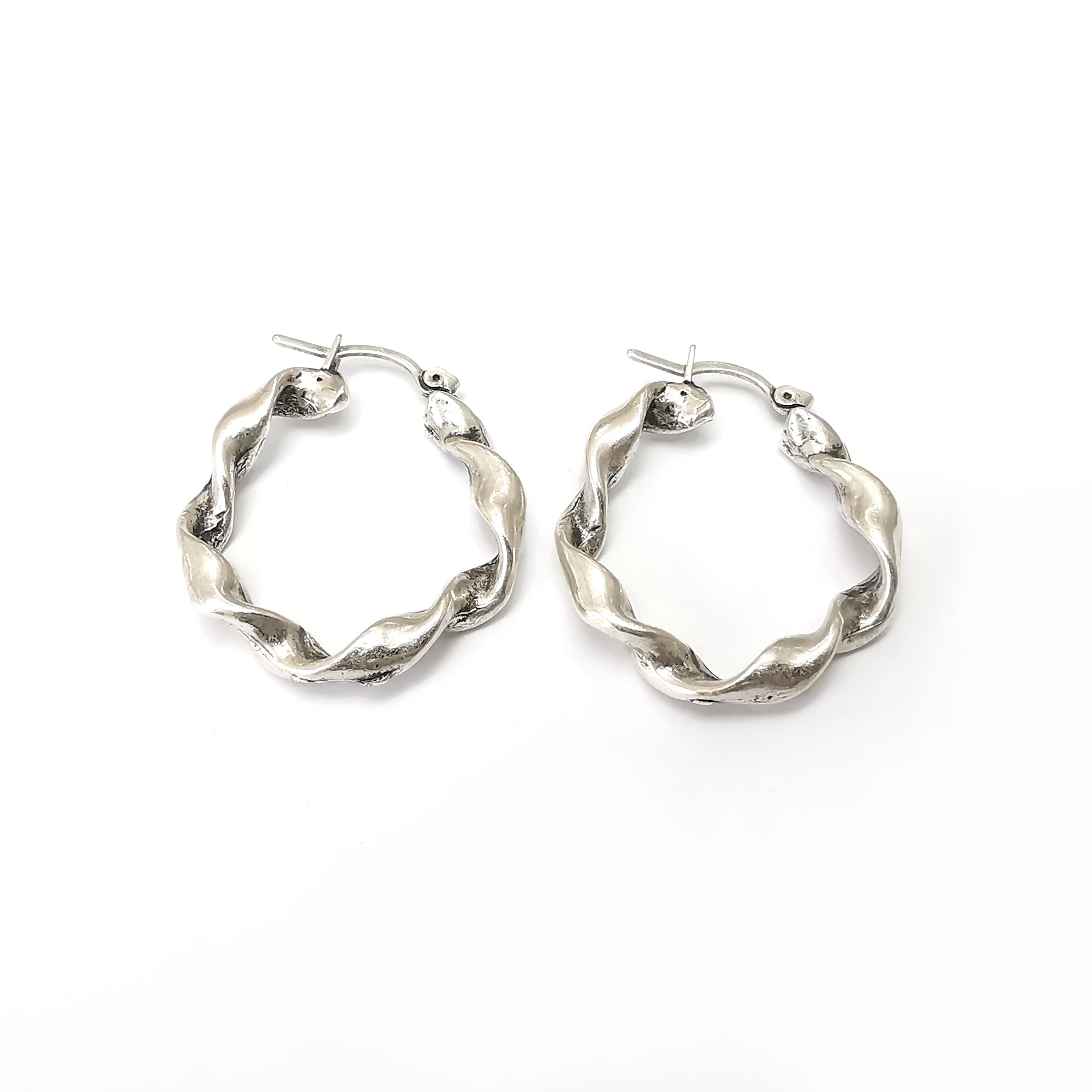 Silver Twisted Earring , Wrapped Hoop Earrings, Antique Silver Plated ...