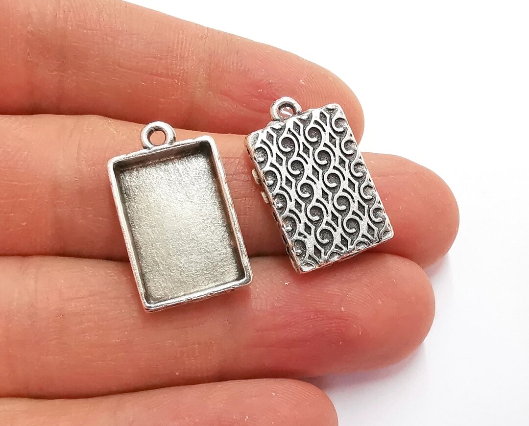 Charms Blank Bezel Resin Bezel Mosaic Mountings Antique Silver Plated ...