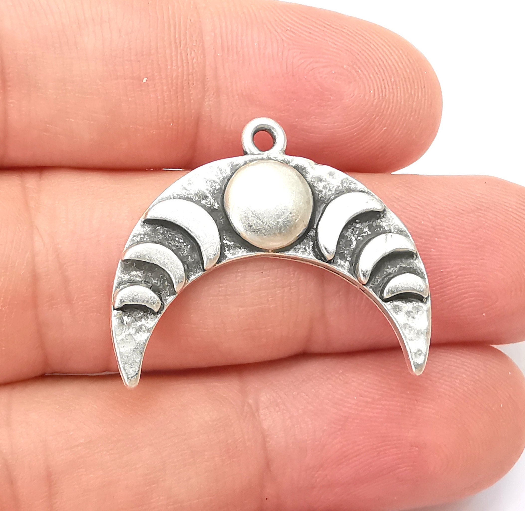 Crescent Moon Charms the Phases of the Moon Antique Silver - Etsy