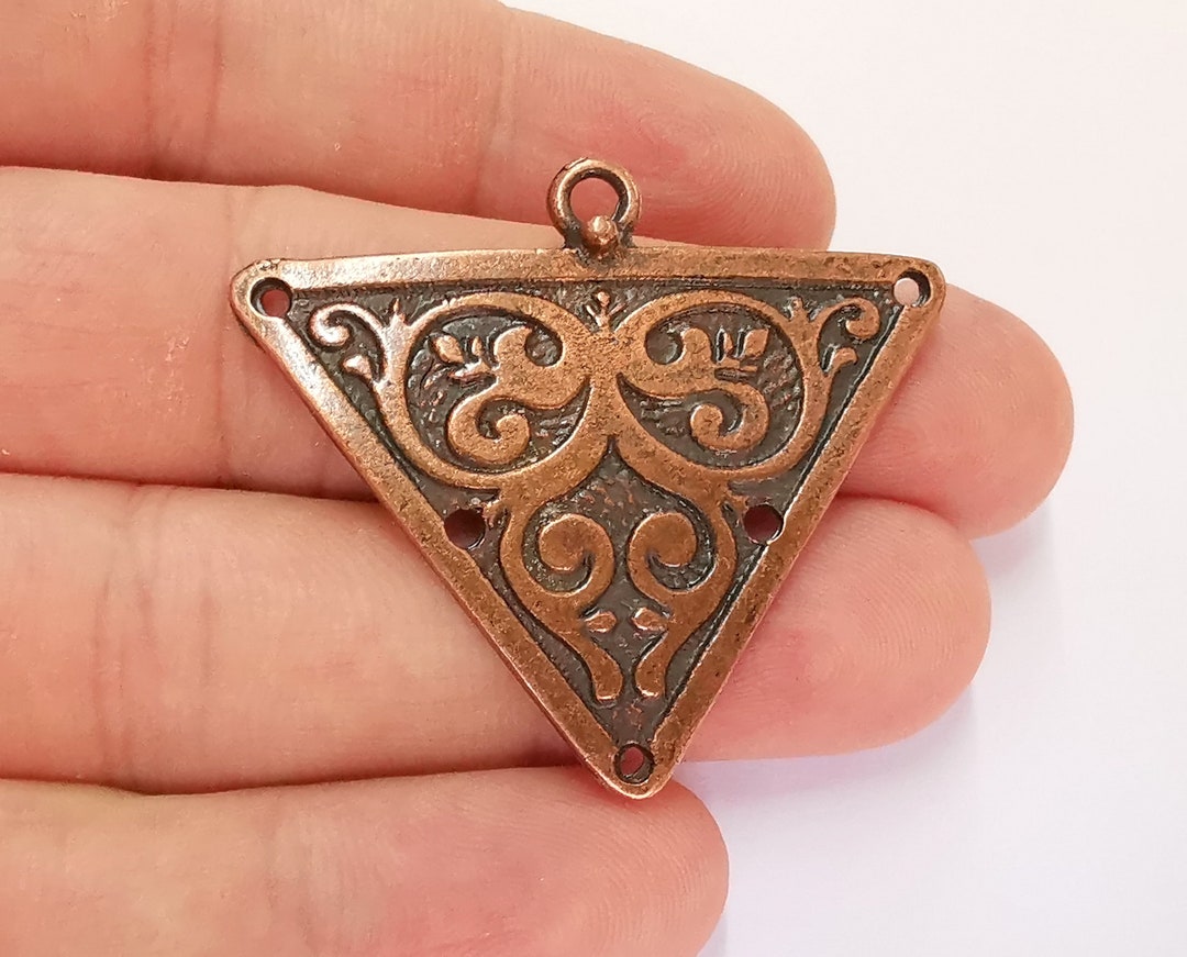 2 Triangle Charms Connector Antique Copper Plated Charms (46x40mm ...