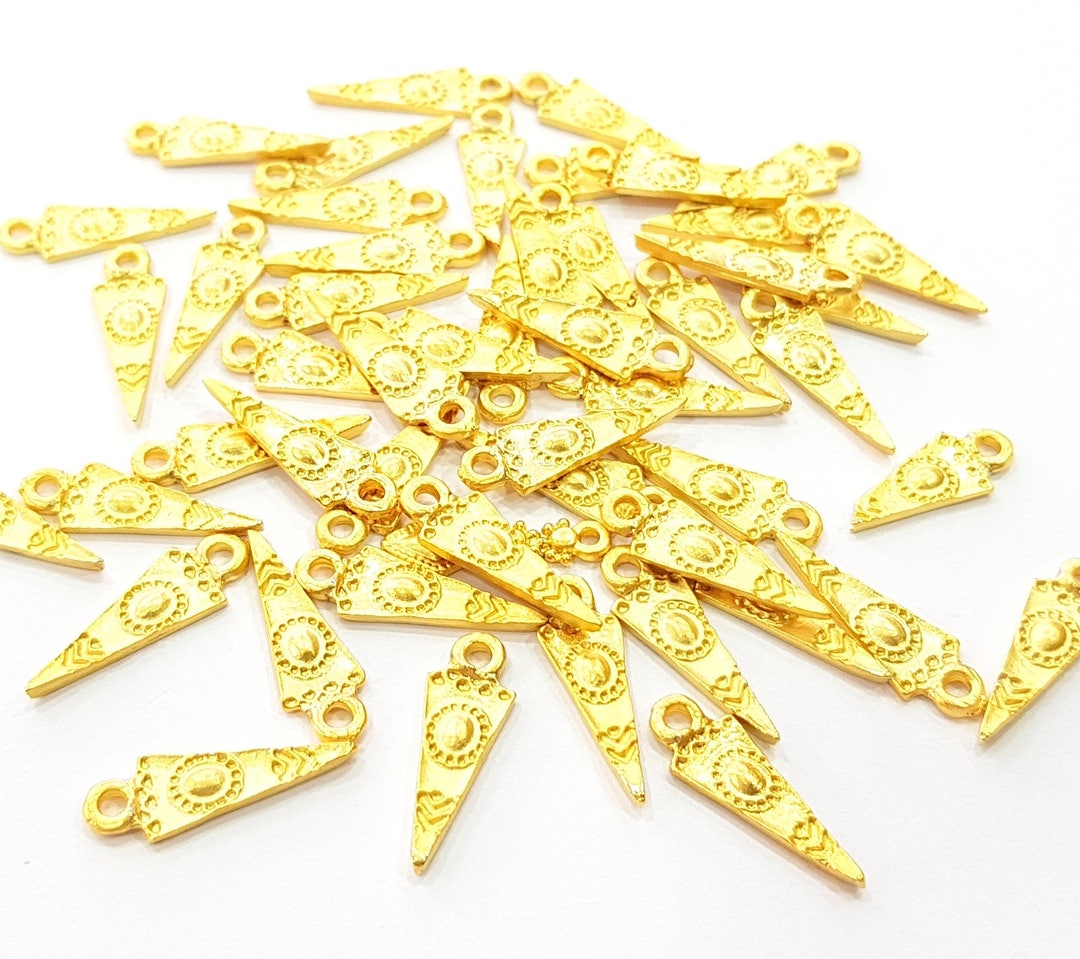 10 Gold Charm Ethnic Charm Tribal Charms Gold Plated Charms (20x6mm ...