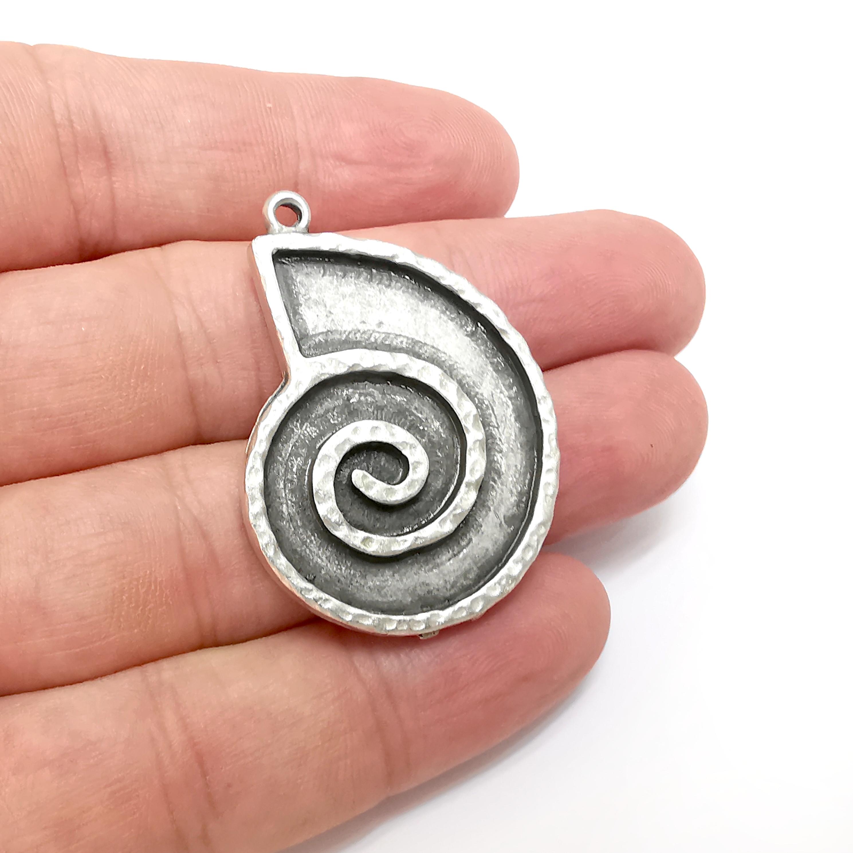 Silver Ammonite Swirl Charms Blank, Charms Base, Cabochon Bezel, Inlay ...