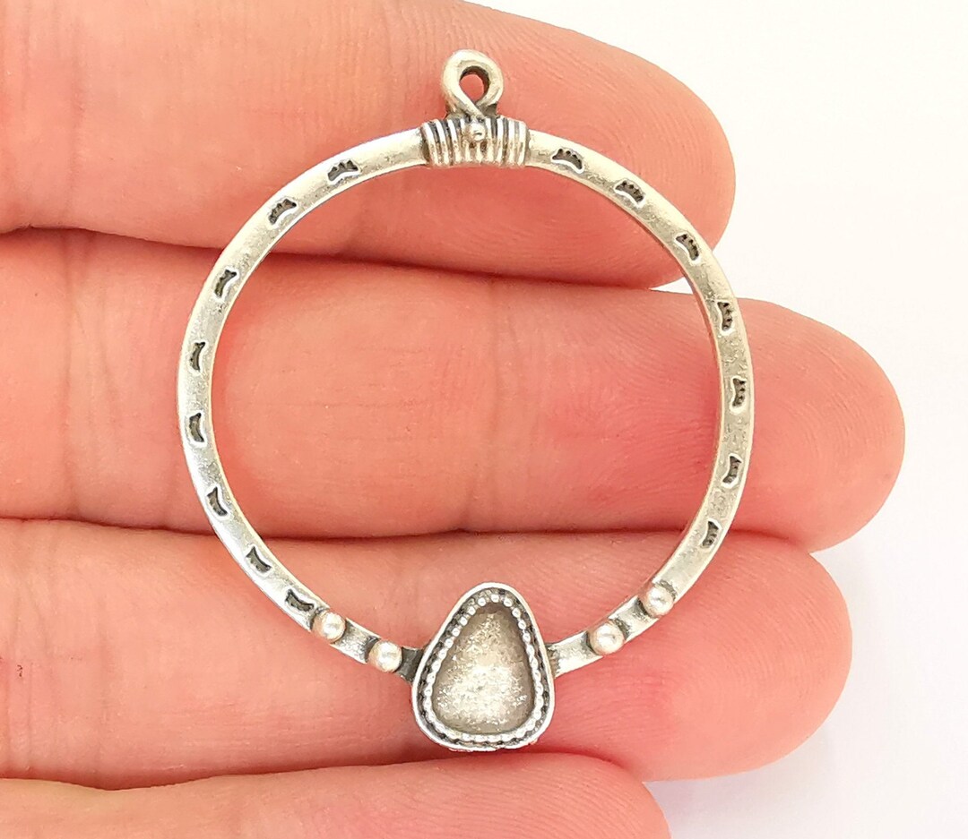 Silver Charms Blank Bezel Resin Bezel Mosaic Mountings Antique Silver ...