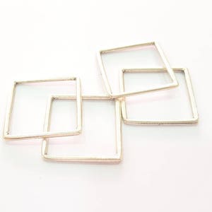 4 Silver Square Connector Pendant Antique Silver Plated Geometric ...