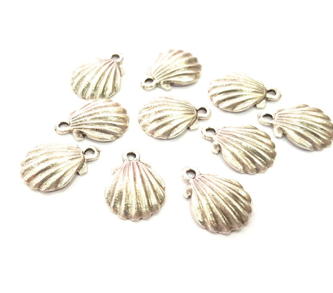 10 Oyster Charms Shell Charm Mussel Charms Sea Ocean Silver Charms ...