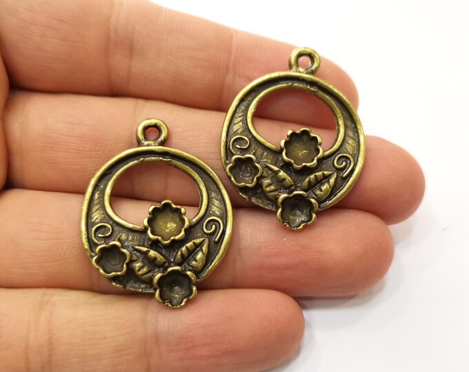 2 Antique Bronze Flower and Leaf Charms Antique Bronze Plated Charms ...