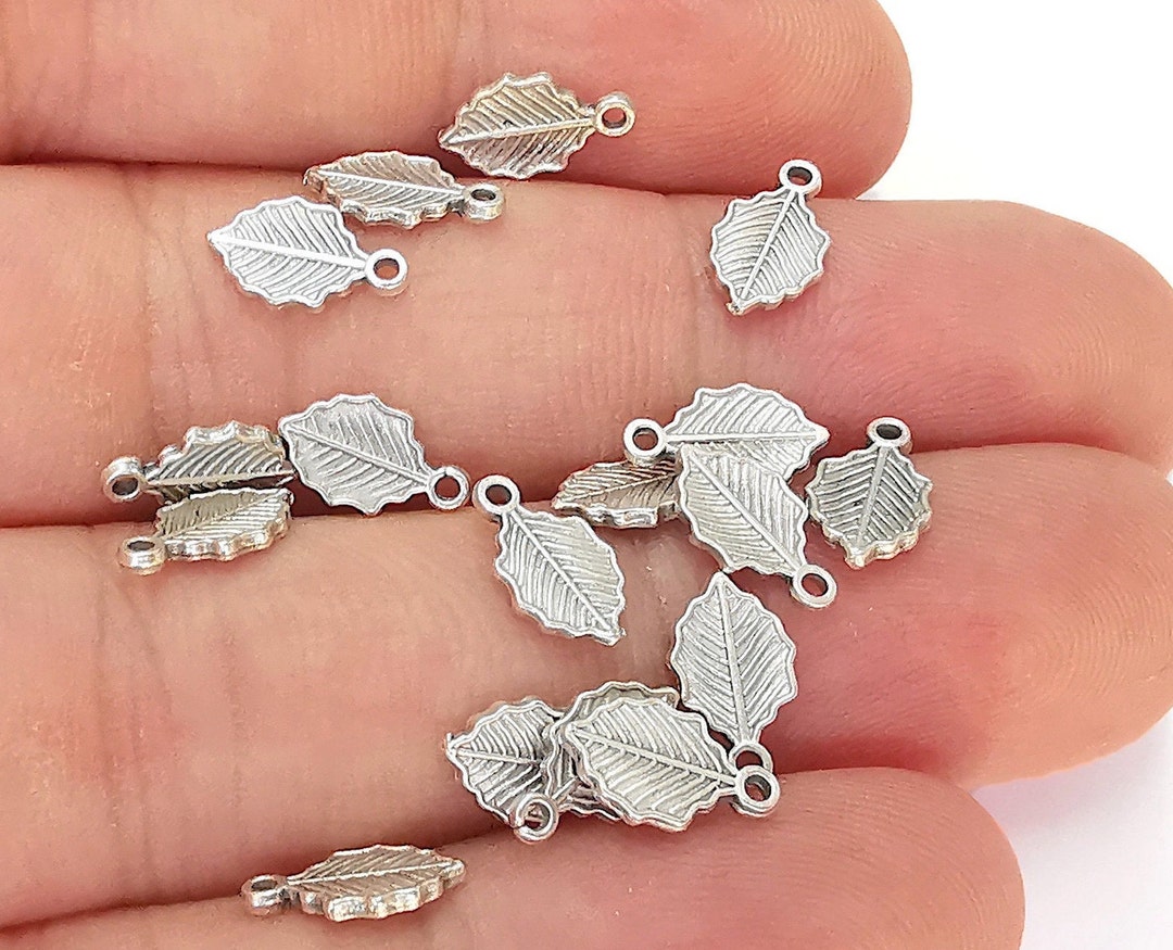 30 Leaf Charms (double Sided) Antique Silver Plated Charms (10x6mm ...