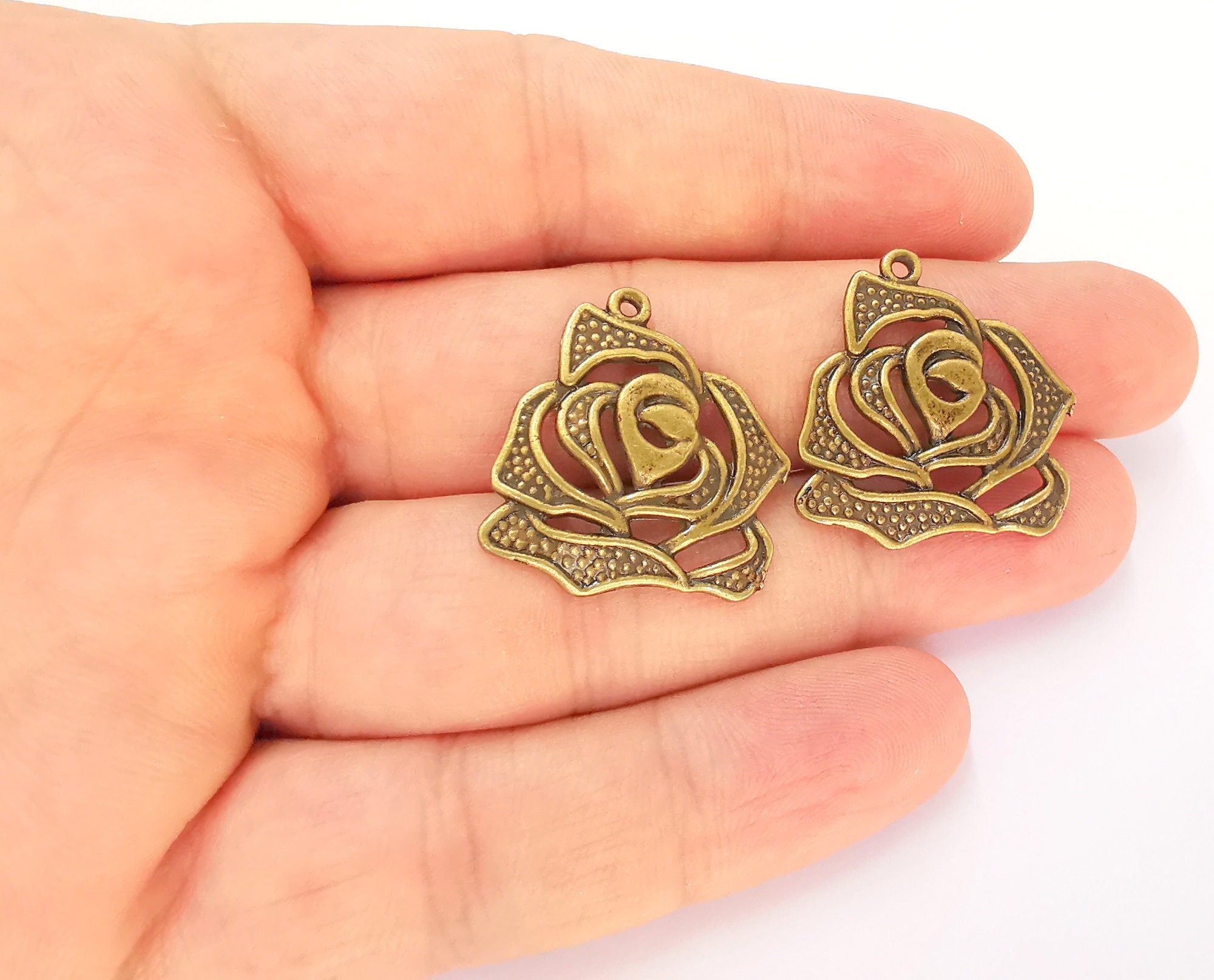4 Rose Charms Antique Bronze Plated Charms 26x25mm G22542 - Etsy