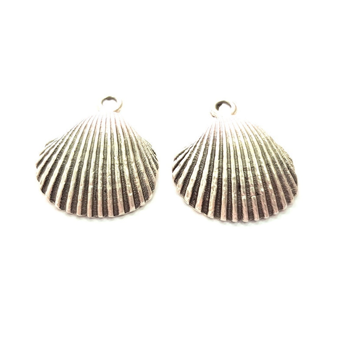 2 Oyster Charms Shell Charm Mussel Charms Sea Ocean Silver Charms ...