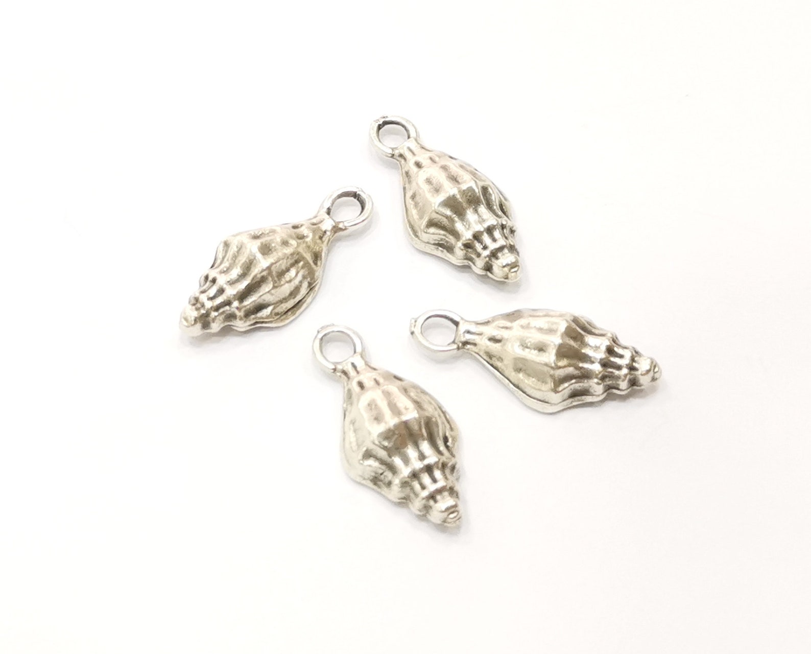 10 Conch Shell Charms Sea Shell Charms Antique Silver Plated - Etsy