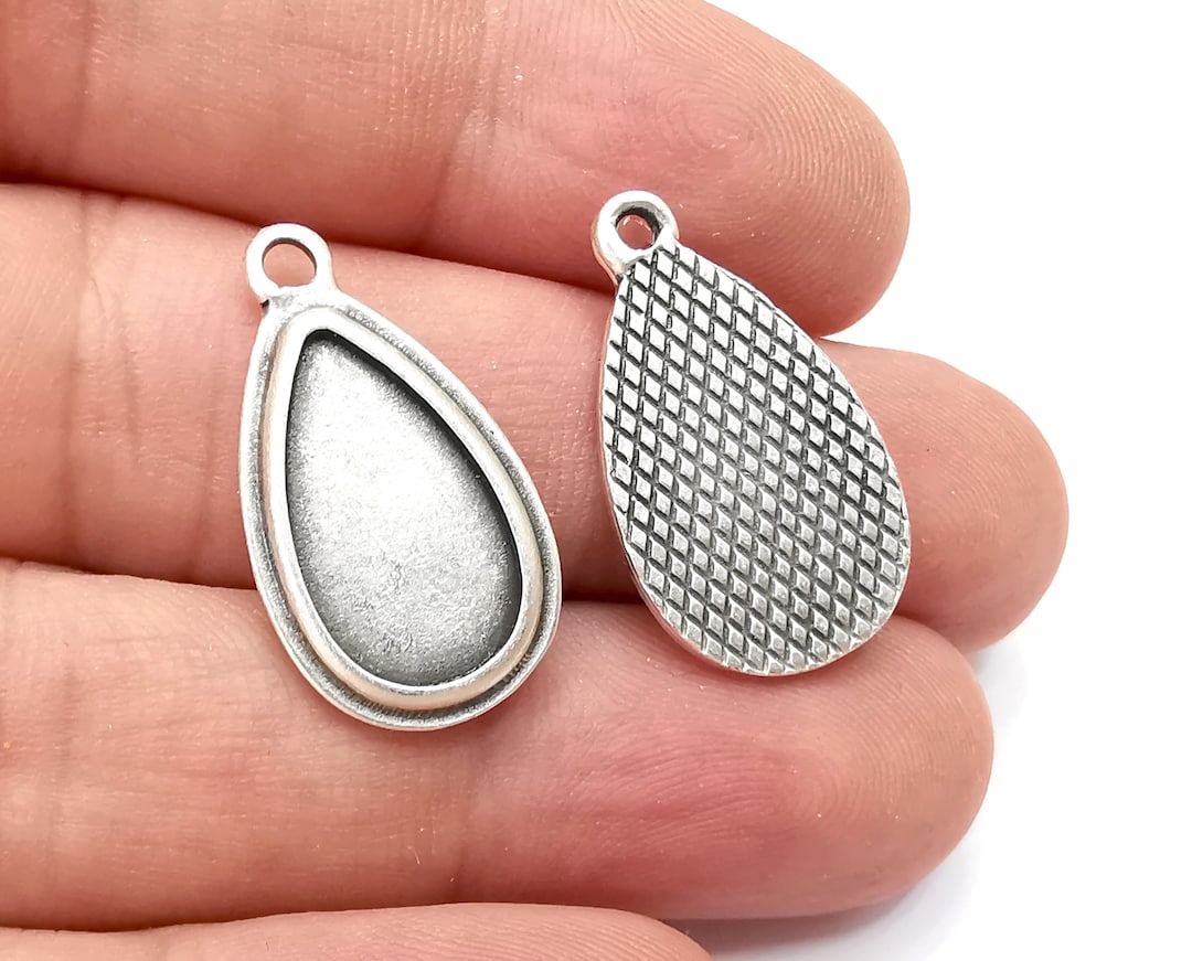 Teardrop Charm Bezel, Resin Blank, Mosaic Pendant Frame, Cabochon Base ...