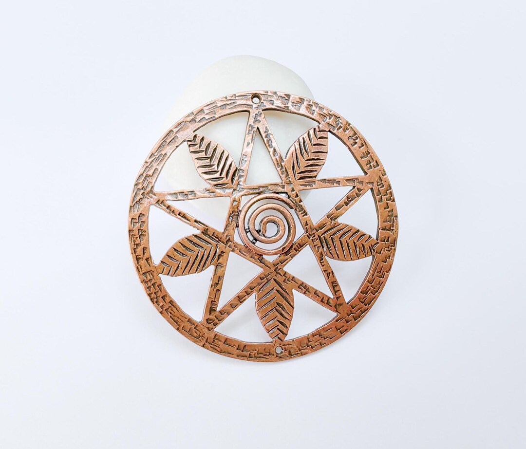 Pentagram Leaf Pendant, Spiral Center Charm, Boho Sacred Geometry Charm ...