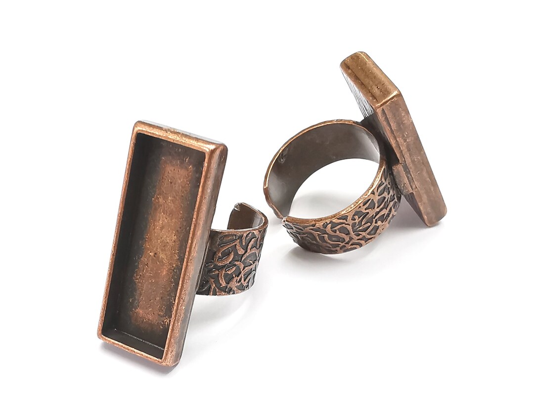 Rectangle Antique Copper Ring Blank Setting, Cabochon Mounting ...