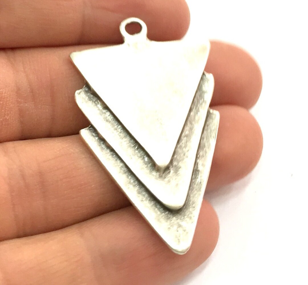 Antique Silver Triangle Pendants (48x30mm) Antique Silver Plated Metal ...