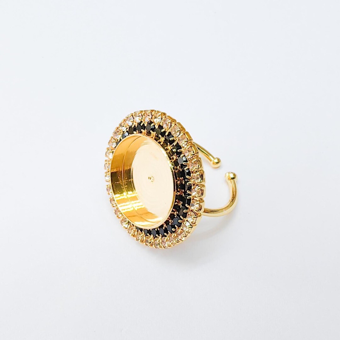 Black Crystal Ring Bezel, Adjustable Ring Base, 16mm Round Bezel ...