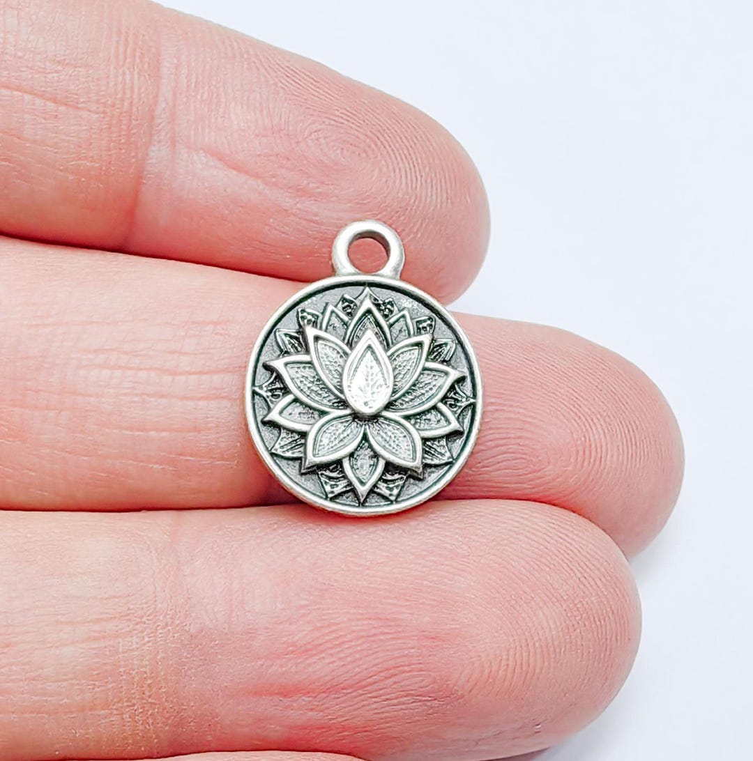 Lotus Flower Charms, Boho Charms, Earring Charms, Silver Dangle Pendant ...