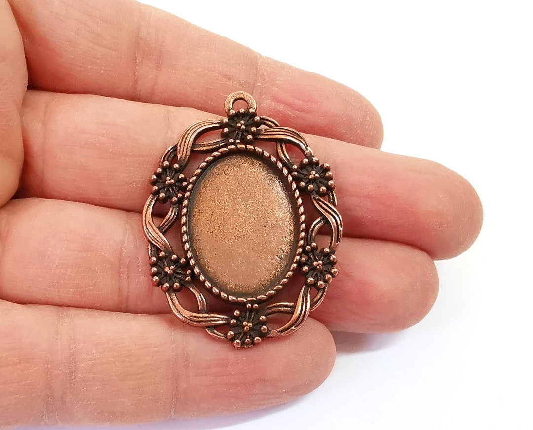 2 Flowers Frame Pendant Blank Bezel Antique Copper Plated Pendant ...