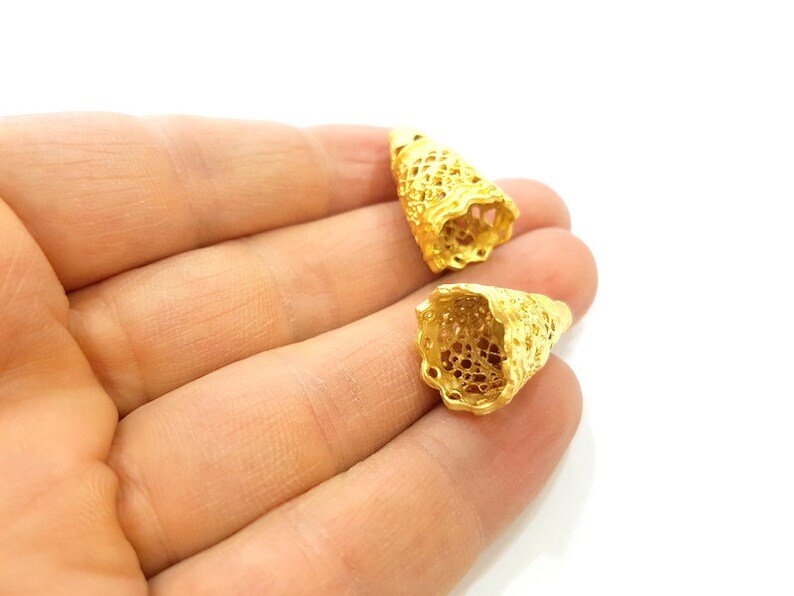 2 Gold Cone Gold Plated Brass Cones Bead Caps 24x16 Mm | Etsy