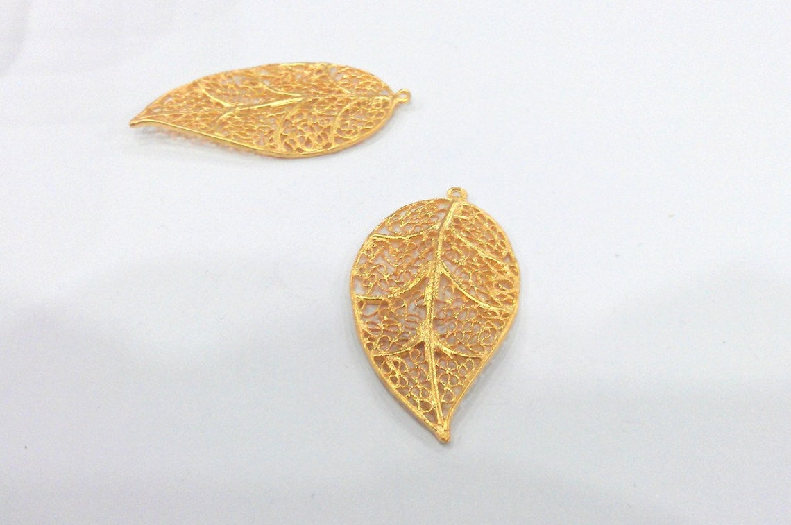 2 Leaf Pendant Charms 52X48 Mm Gold Plated Brass G10456 - Etsy