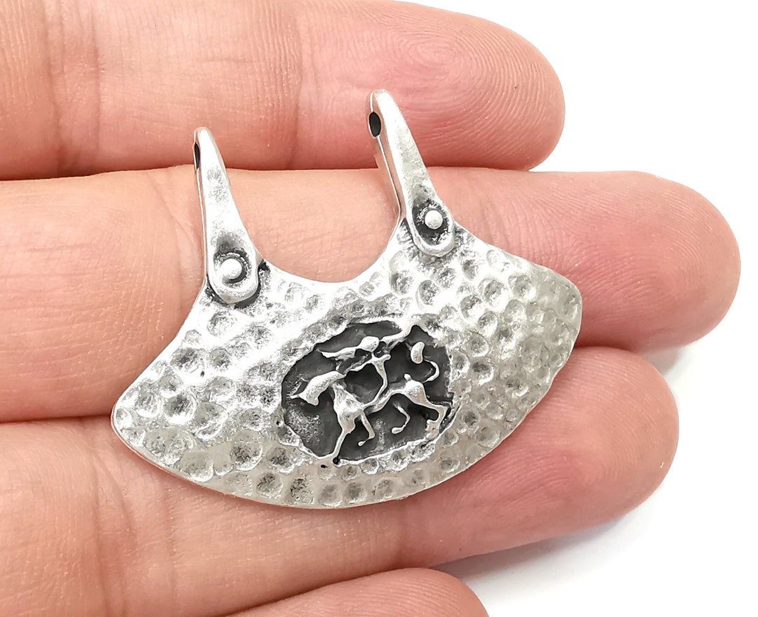 Cavalry Rider Connector Charms, Antique Silver Plated Hammered Pendant ...