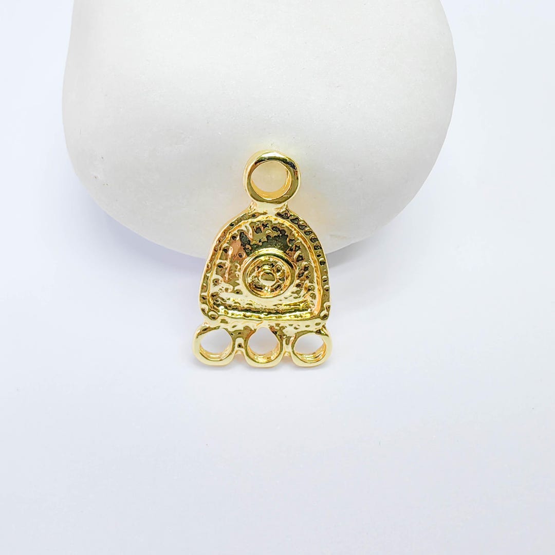 Triple Loop Connector Charm, Textured Geometric Design, 24k Gold Color ...