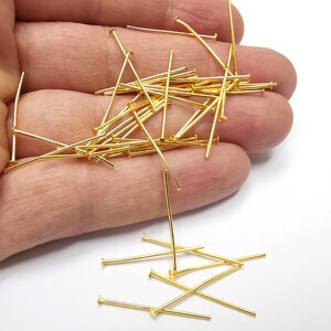 10 Gold Head Pins Shiny Gold Plated Brass Pin 25 Mm, Findings G27063 - Etsy