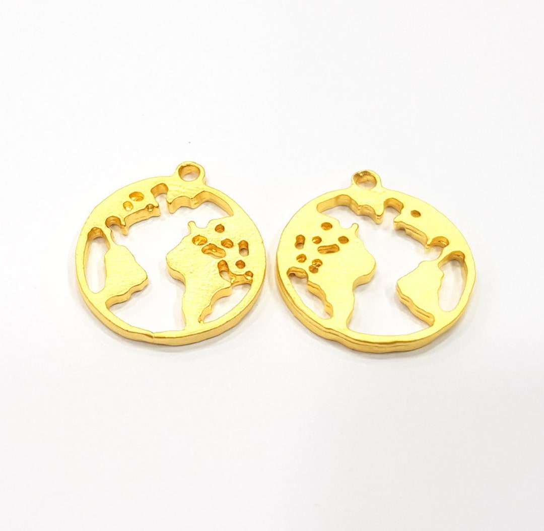 2 World Map Charm Gold Charms Gold Plated Metal (21mm) G15688 - Etsy
