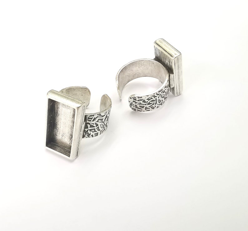 Rectangle Antique Silver Ring Blank Settings, Cabochon Mounting ...