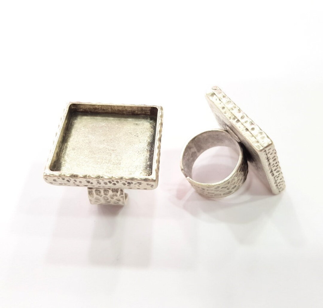 Ring Blank Setting Hammered Ring Base Bezel Inlay Ring Backs Glass ...