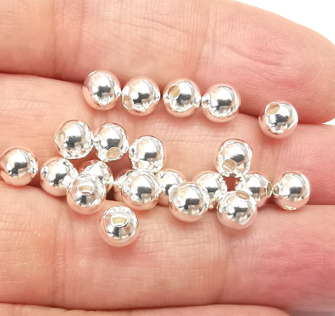 Sterling Silver Tiny Round Ball Beads, 925 Solid Silver Beads, 6mm ...