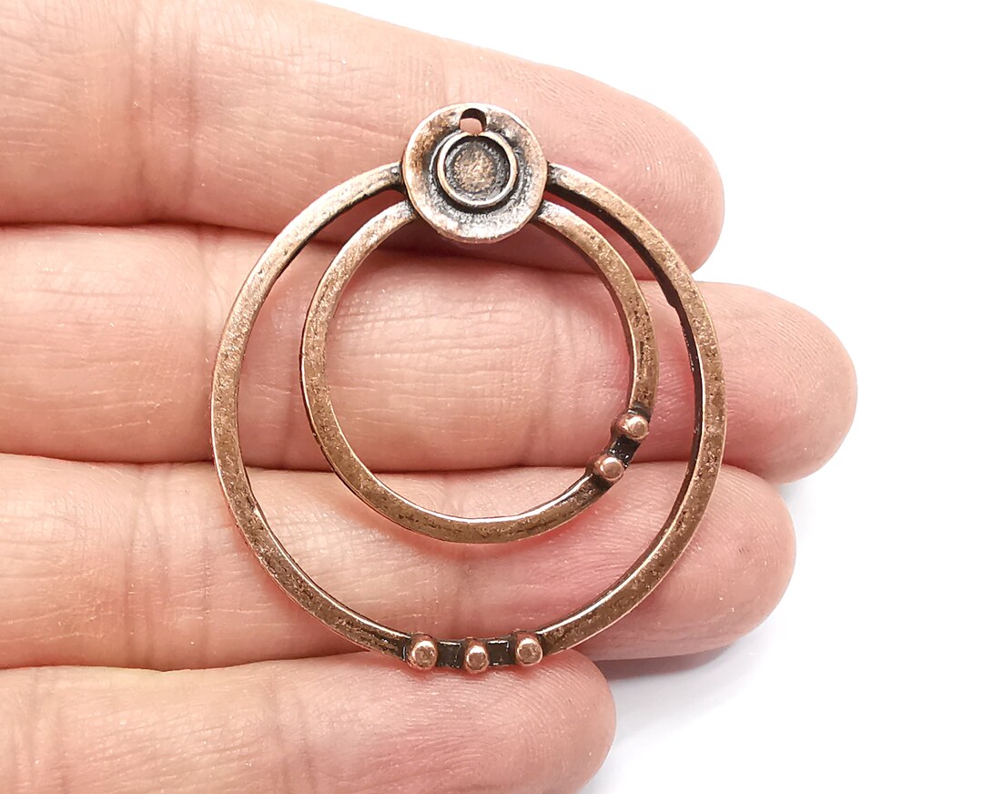 Circles Round Charm Blank Base Antique Copper Plated 45x41mm (blank ...