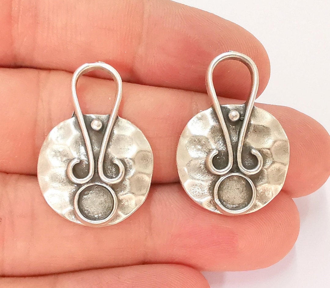 Silver Charms Blank Bezel Resin Bezel Mosaic Mountings Antique Silver ...