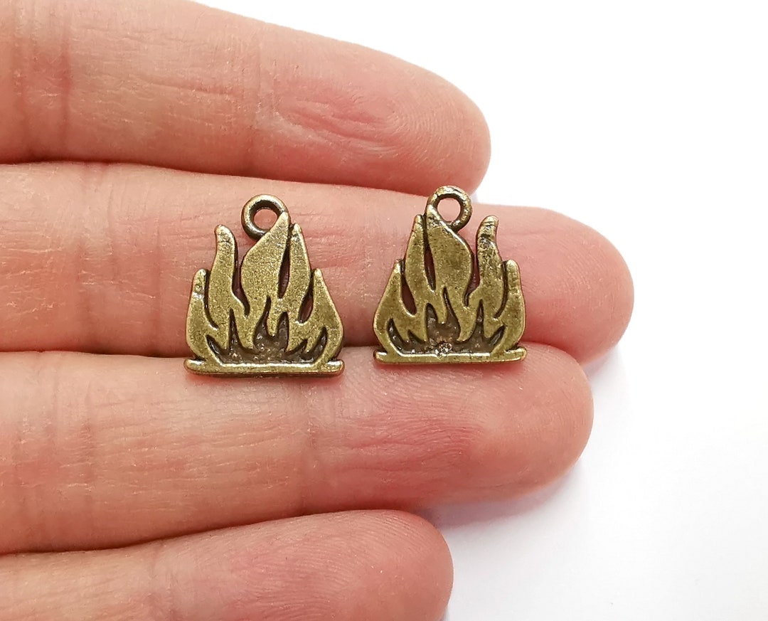 6 Flame Charms Double Sided (both Side Same) Antique Bronze Plated ...
